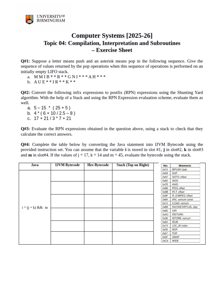05 - Compilation, Interpretation and Subroutines - Exercise Sheet | PDF | Computer Programming ...
