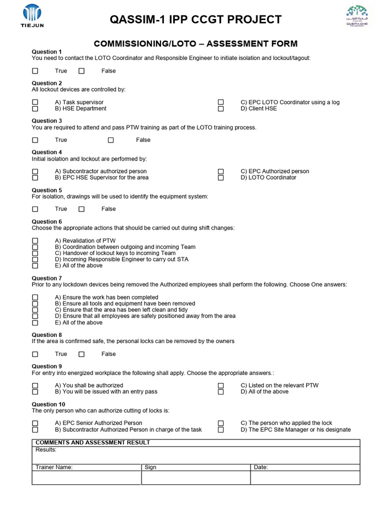 Loto - Assessment - Form Precomm | PDF | Labor Relations | Workplace