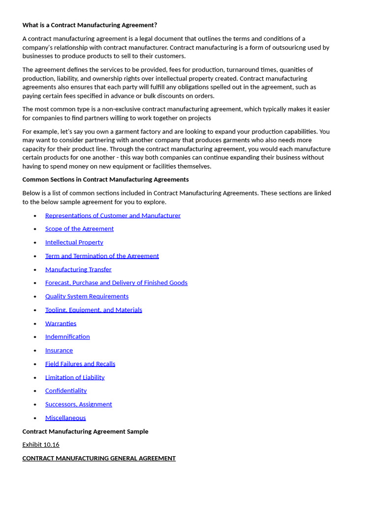 Understanding Contract Manufacturing Agreements | PDF | Legal Liability ...