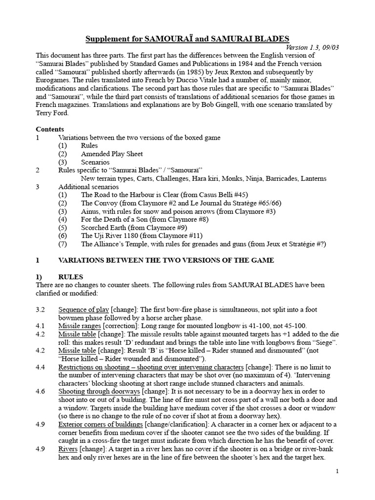 Supplement For Samouraï and Samurai Blades | PDF | Ninja