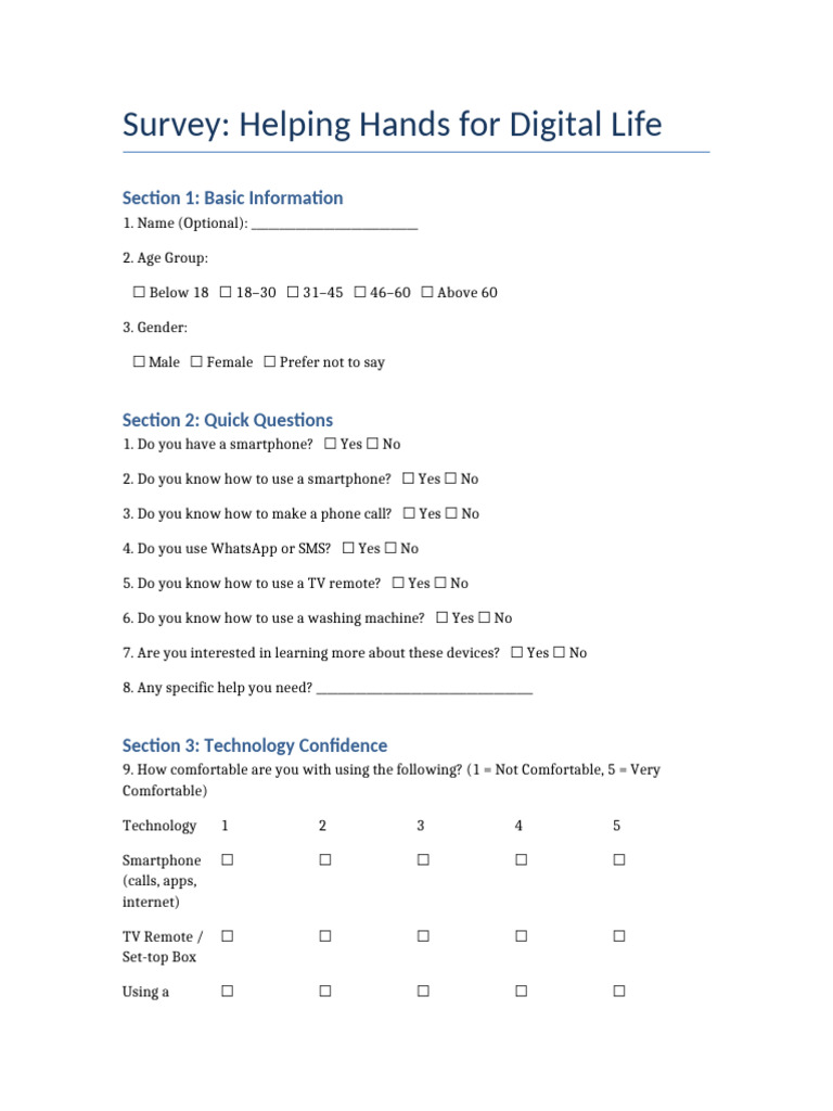 Helping Hands Survey Form (1) | PDF