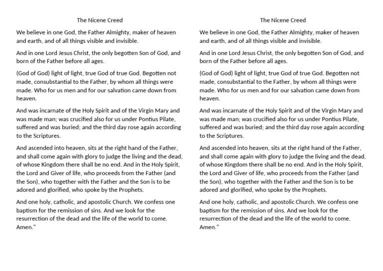 1.1.1 Nicene Creed Handout | PDF | God The Father | God In Christianity