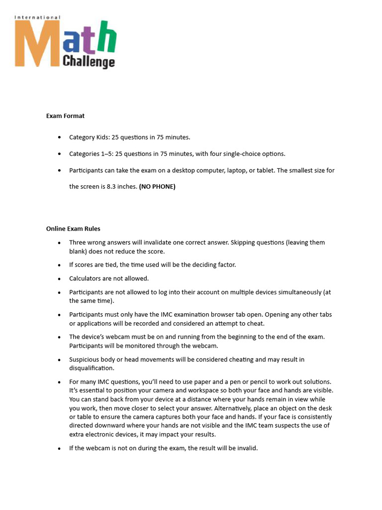 IMC Online Exam Rules and Format Guide | PDF | Computing