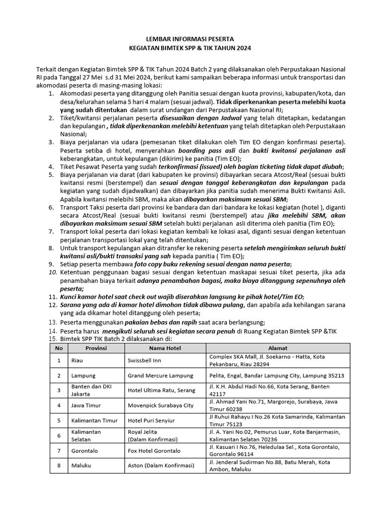 Batch 2- Lembar Informasi Peserta BIMTEK SPP & TIK 2024-Rev | PDF