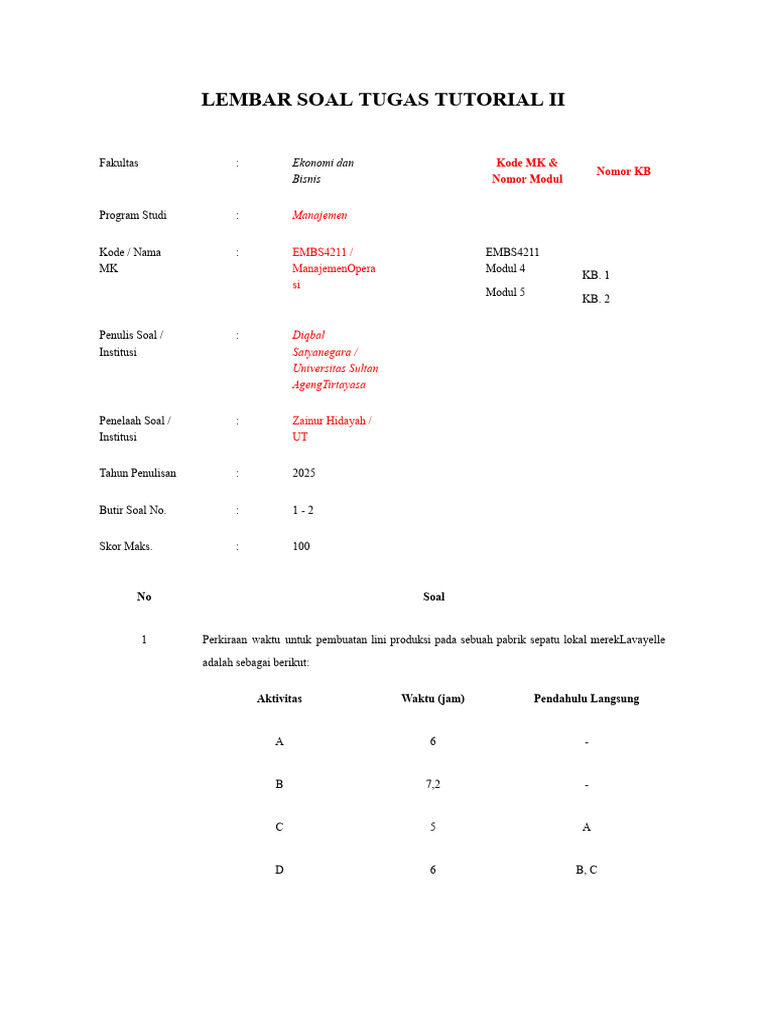 Tugas 2 Manajemen Operasi | PDF