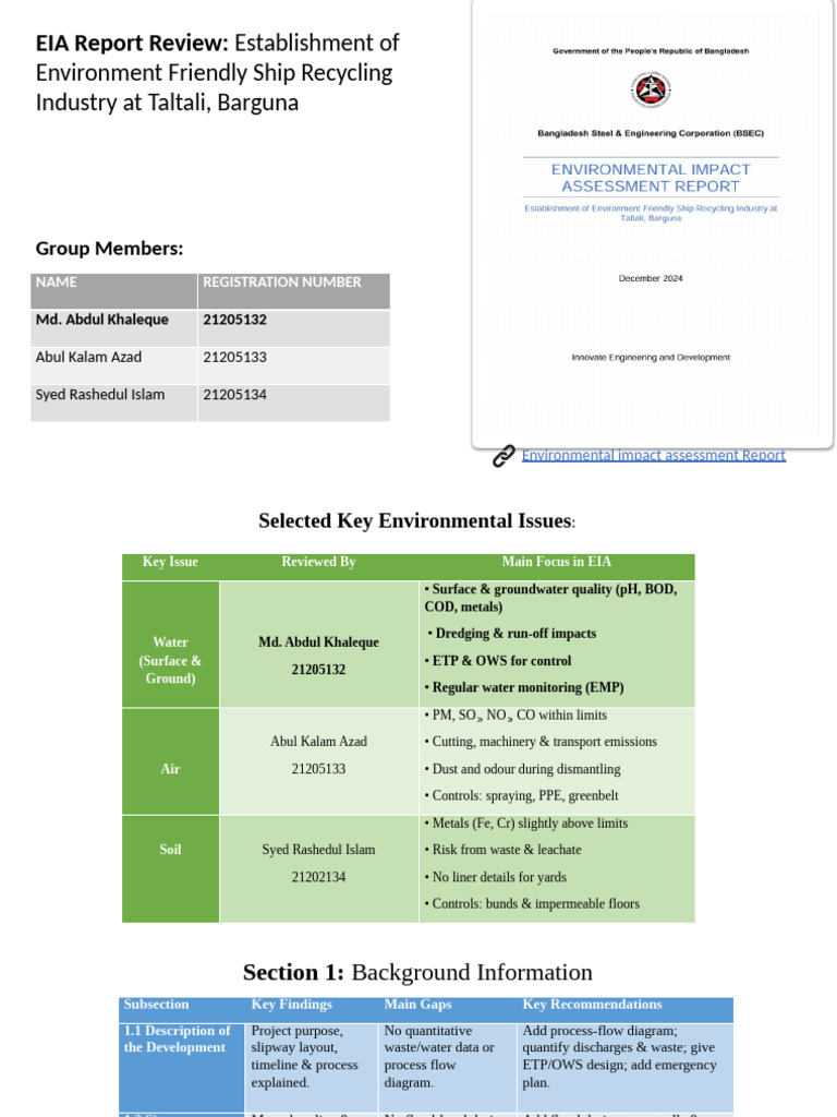 EIA Review: Eco-Friendly Ship Recycling | PDF | Environmental Impact ...