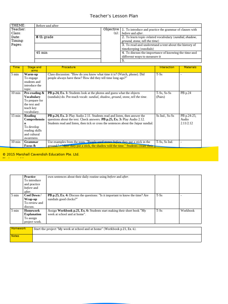 8th Grade Lesson Plan: Timekeeping | PDF | Pedagogy | Human Communication