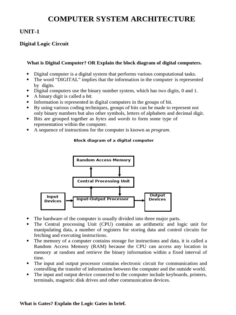 III CS Computer System Architecture Notes | PDF | Logic Gate | Binary ...
