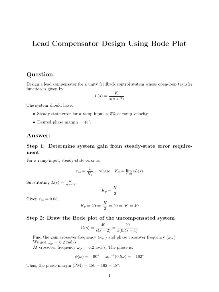 Lead Compensator Design Using Bode Plot | PDF | Analog Circuits | Electrical Circuits