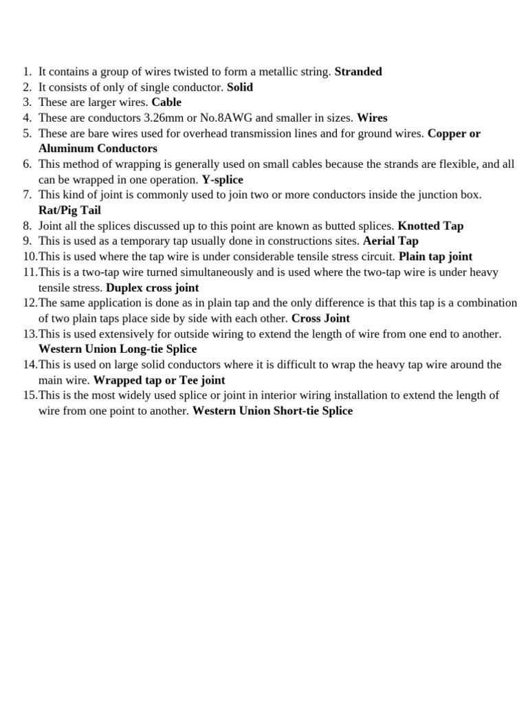 Types of Electrical Wire Joints and Splices | PDF