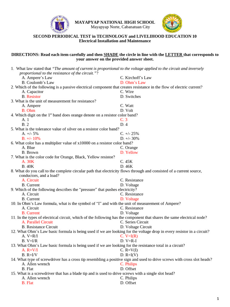 2nd grading TLE 10 EIM 2022-2023 - Copy | PDF | Volt | Resistor