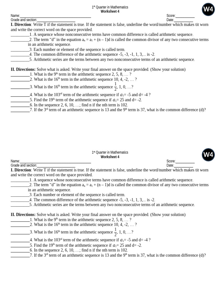 Q1-Act.4-Short | PDF | Sequence | Arithmetic