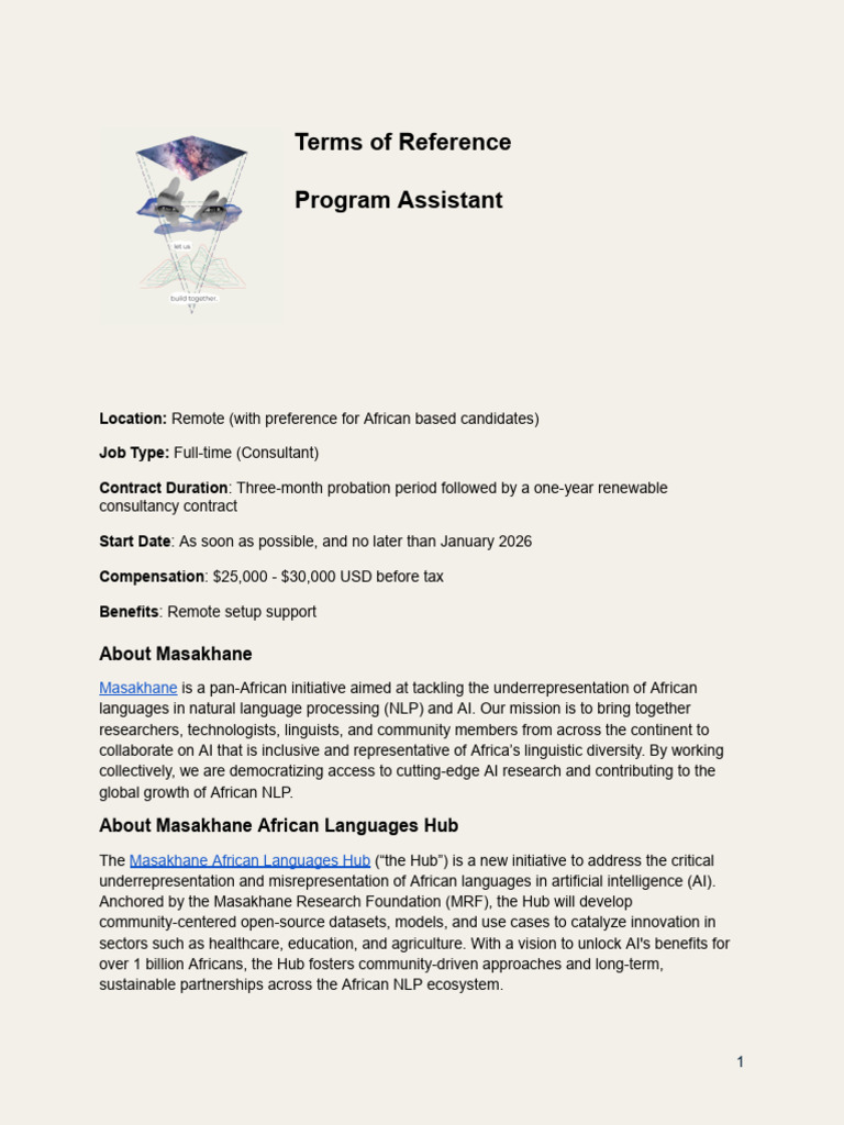 Program Assistant Role at Masakhane | PDF | Artificial Intelligence ...