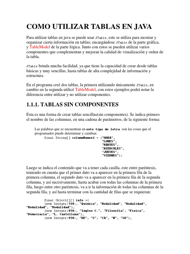 Como Utilizar Tablas En Java Java Programming Language Information