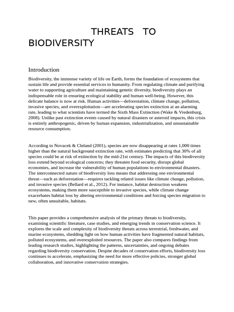 Threats to Biodiversity | PDF | Conservation Biology | Biodiversity