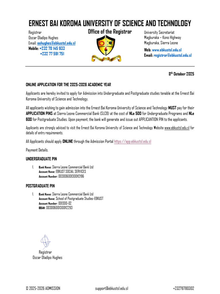 EBKUST Admission Advert 2025-2026 | PDF | Bachelor's Degree | Academic ...