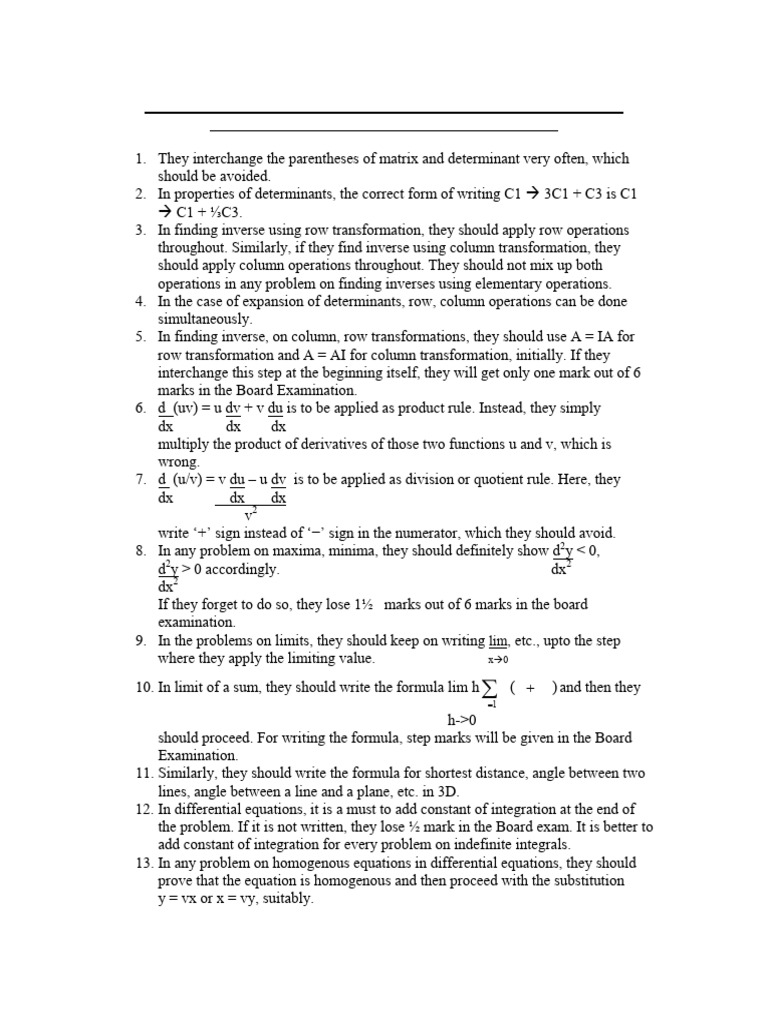 Common Errors Made by Students (1) | PDF | Determinant | Equations