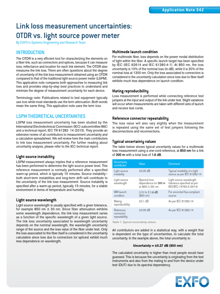 OTDR vs. LSPM Link Loss Measurement Guide | PDF | Optical Fiber | Decibel