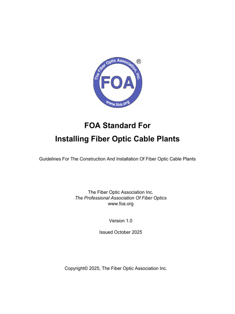 FOA Standard for Installing Fiber Optic Cable Plants | PDF | Optical ...