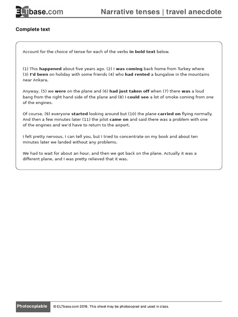 Narrative Tenses Travel Anecdote 3 End | PDF