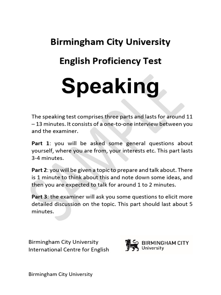 Birmingham City University Speaking Test Guide | PDF