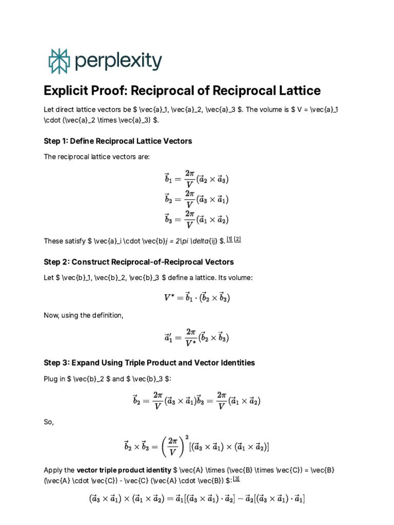 Proof of Reciprocal Lattice Vectors | PDF
