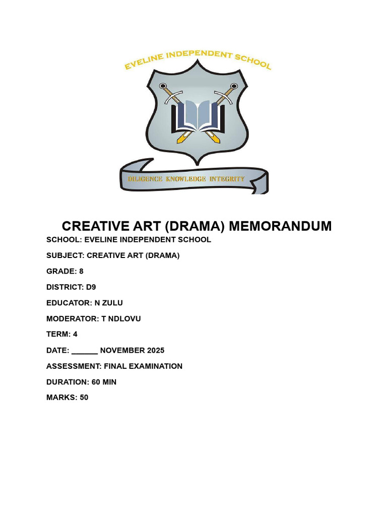 Grade 8 Drama Memorandum | PDF