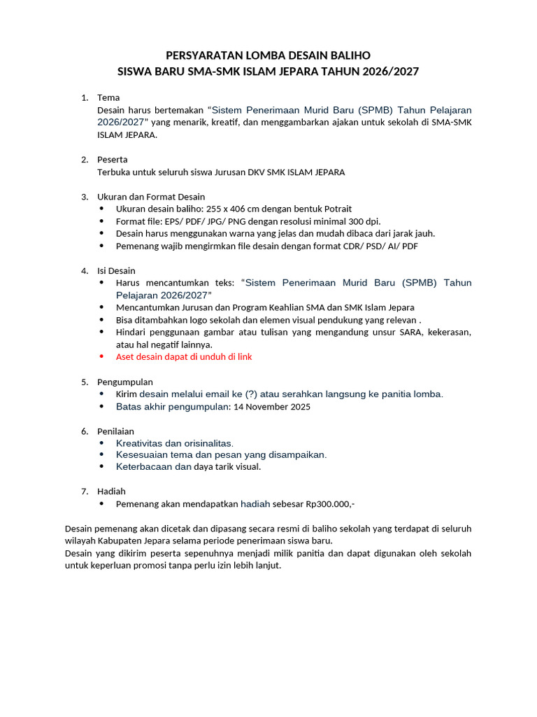 Lomba Desain Baliho SPMB SMA-SMK Jepara | PDF