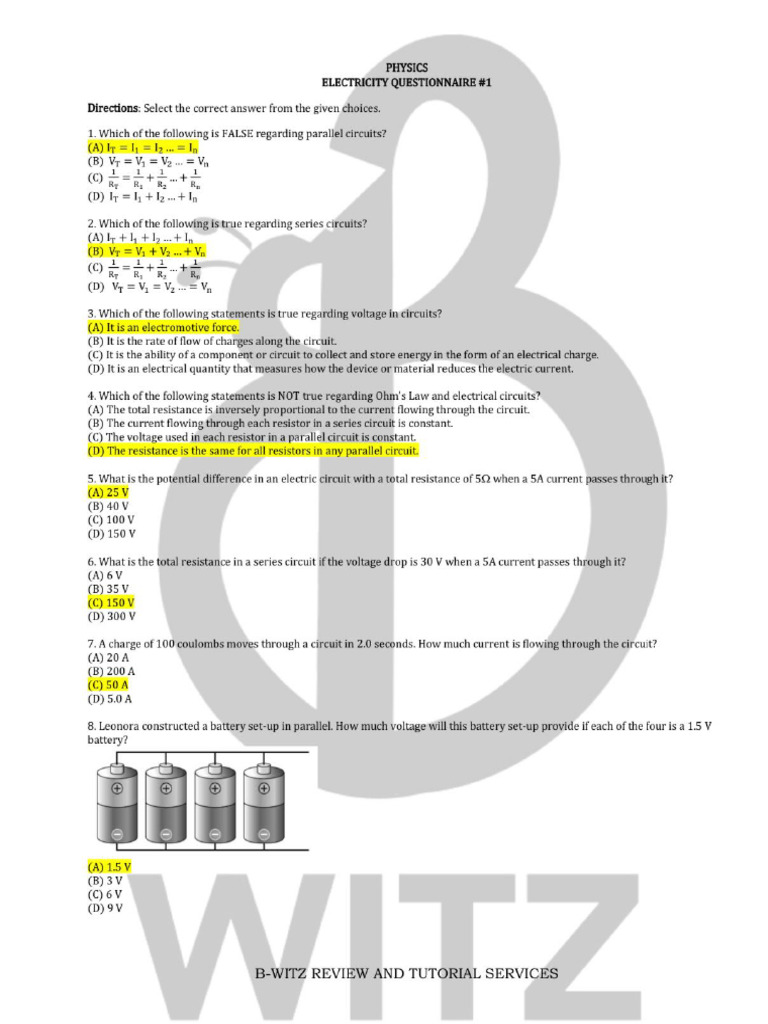 Physics 1 (Answer Keys) | PDF