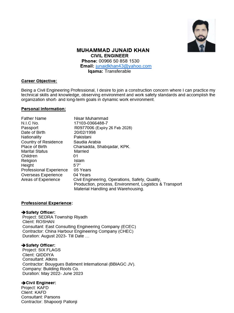 Junaid Khan - CV | PDF | Specification (Technical Standard)
