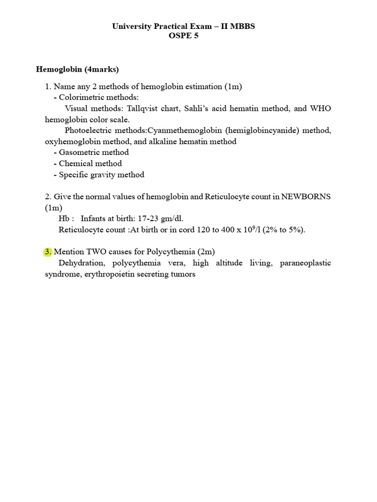 OSPE 5 ANS | PDF | Kidney | Hemoglobin