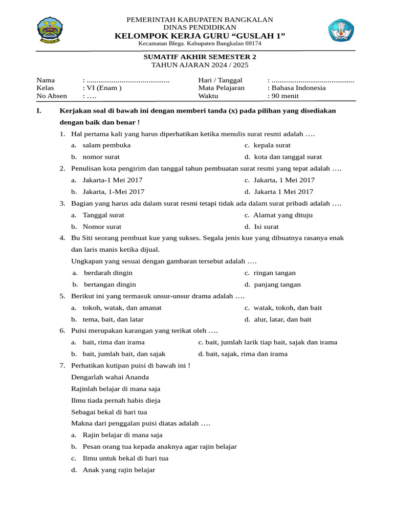 Sas Bahasa Indonesia 6 Genap | PDF