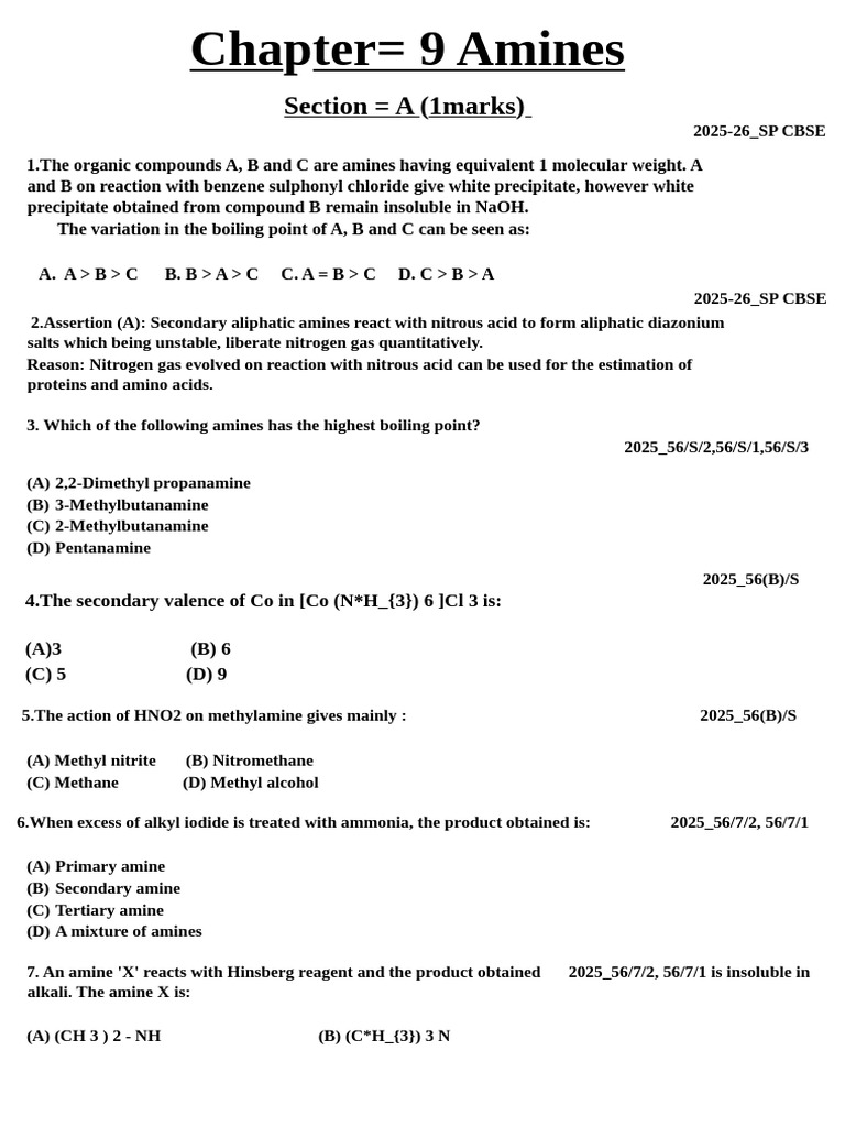 AMINES Hinsberg Grp(1) 2025-26 | PDF | Amine | Methyl Group