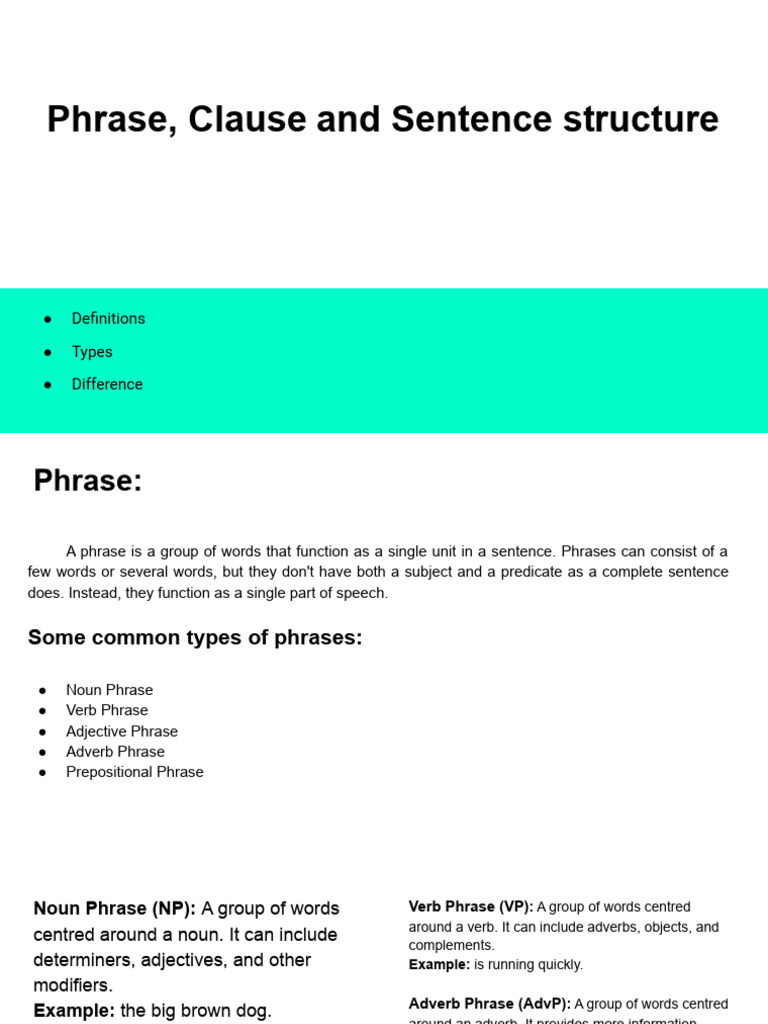 Phrase, Clause and Sentence Structure (1) | PDF | Adverb | Phrase