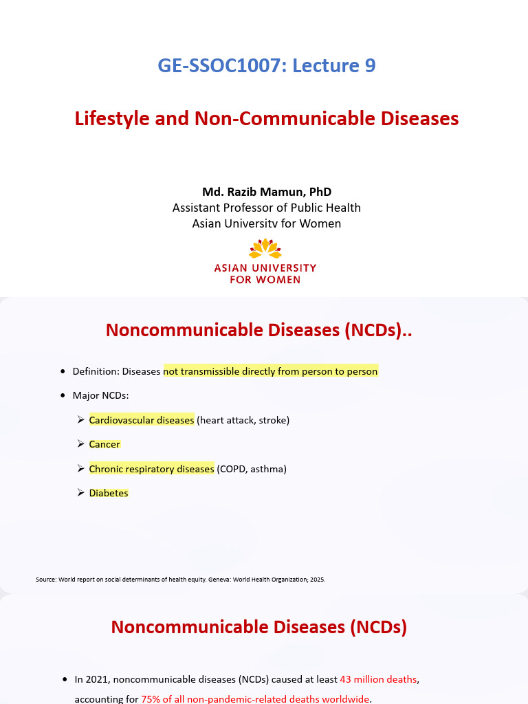 Lifestyle Risks and Non-Communicable Diseases | PDF | Non Communicable ...