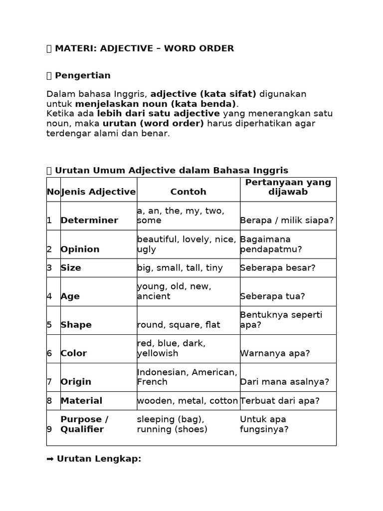Adjective Word Order in English | PDF | Adjective | Linguistics