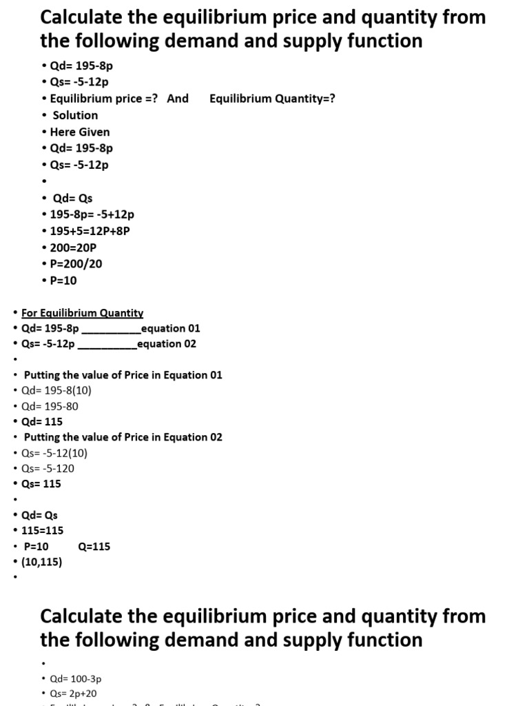 Demand - Supply Numerical | PDF | Economic Equilibrium | Demand
