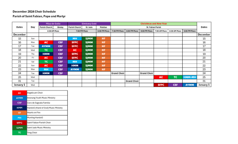 2024 December Choir Schedules | PDF | December Observances | Christian ...