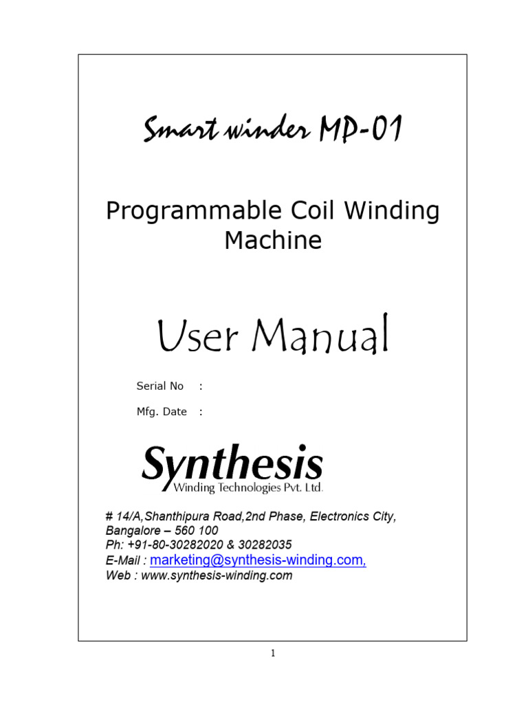 User Manual for winding Machine - Smart Winder MP01 | PDF | Electrical ...