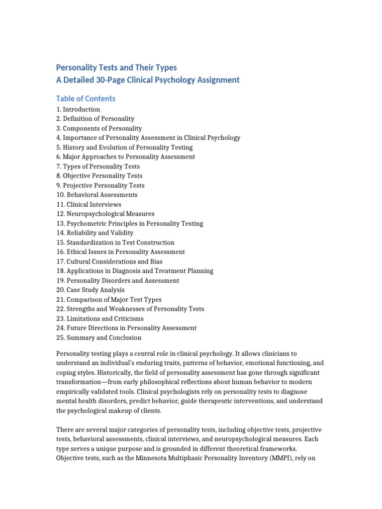 Personality Test Assignment 30 Pages | PDF | Clinical Psychology ...