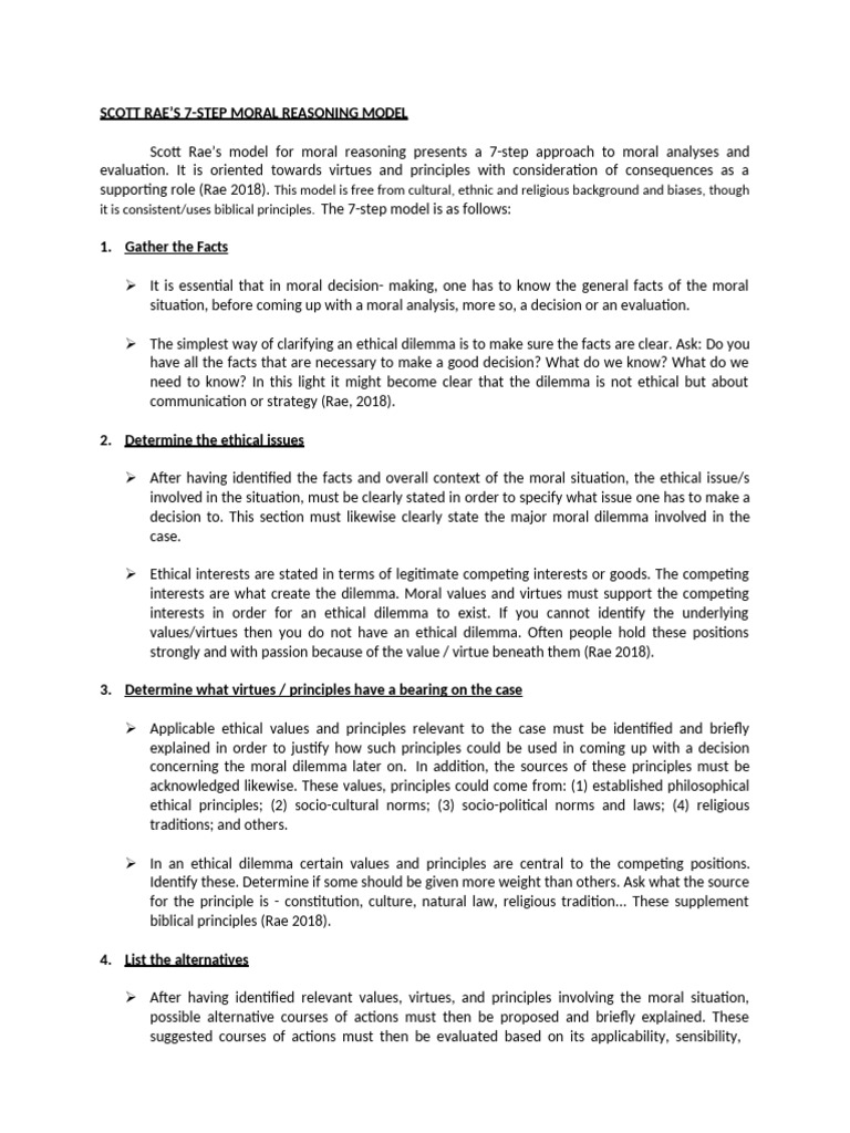 Scott Rae's Moral Reasoning Model (Steps Before Deciding) | PDF | Value ...