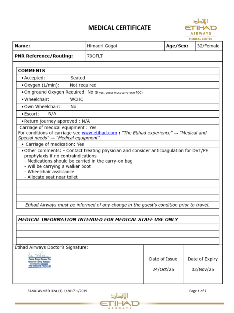 MEDA Approved Medical Certificate 79OFLT | PDF