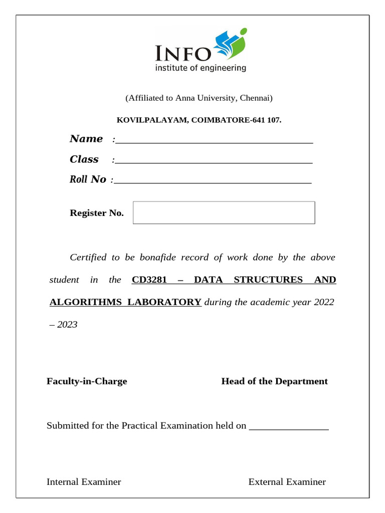 Cd3281-Data Structures and Algorithm Record | PDF | Queue (Abstract ...