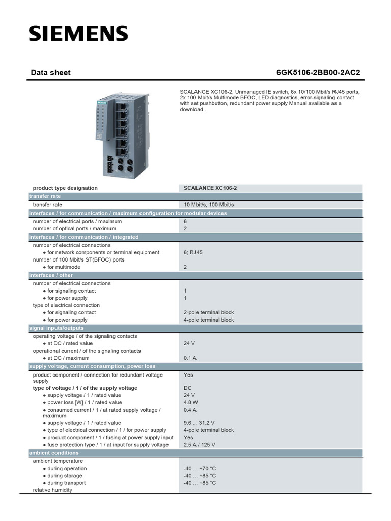 6GK51062BB002AC2 Datasheet En | PDF | Power Supply | Electrical Engineering