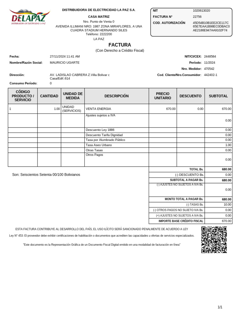 Factura de Luz Mes de Noviembre | PDF | Factura | Economias