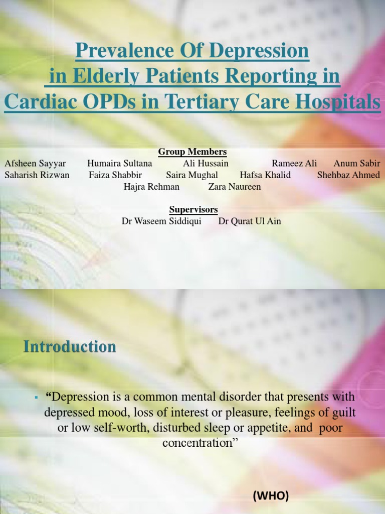 Prevalence of Depression in Elderly Patients Reporting in Cardiac Opds ...