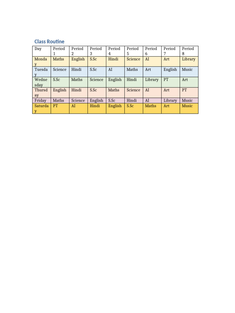 Class Routine Colorful | PDF
