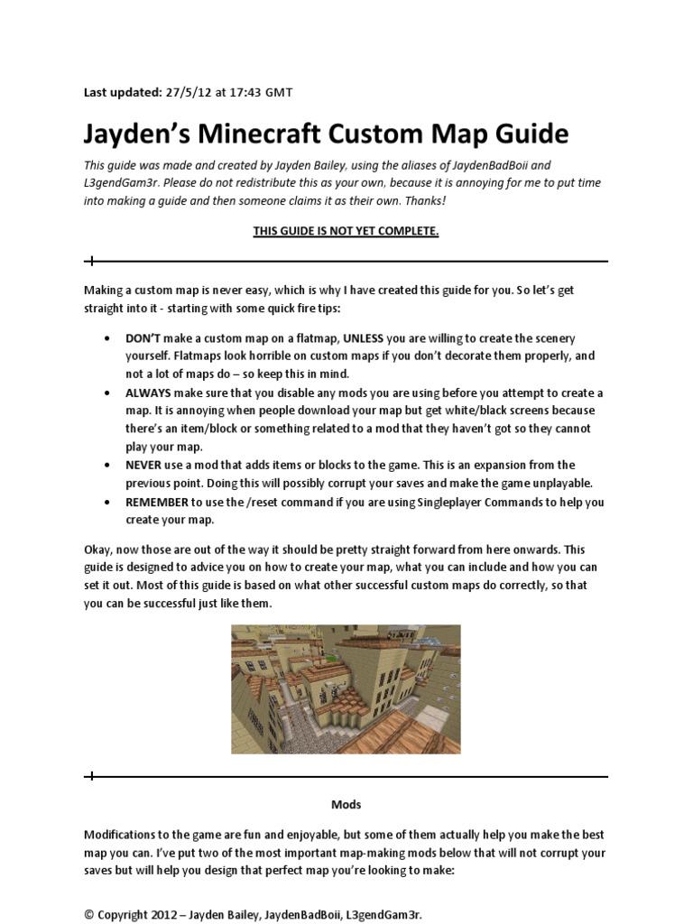 Jayden's Minecraft Custom Map Guide | PDF | Minecraft | Video Games