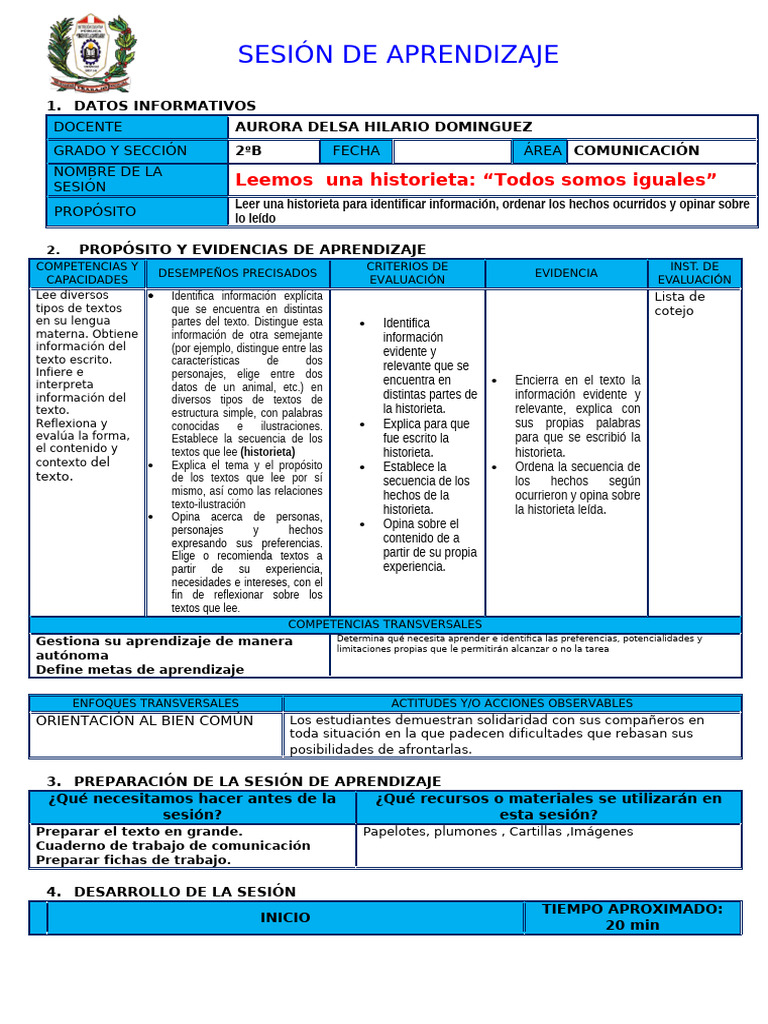Leemos una historieta “Todos somos iguales” | PDF | Aprendizaje | Cómics