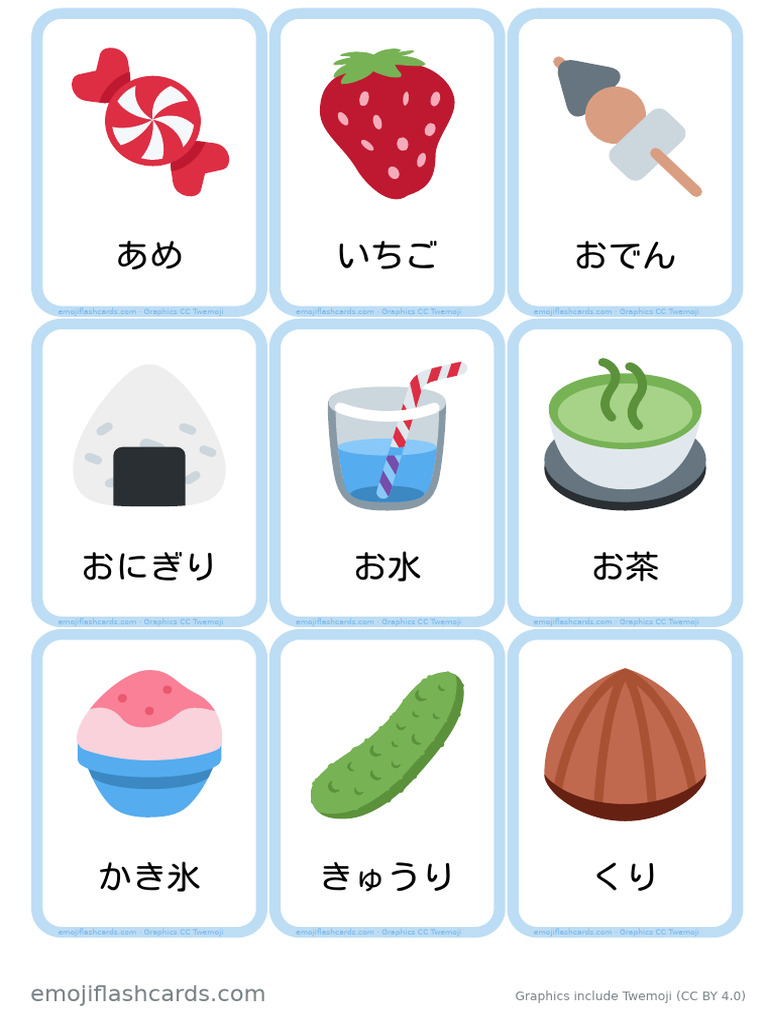 Japanese Food and Drinks Small A4 Flashcards | PDF